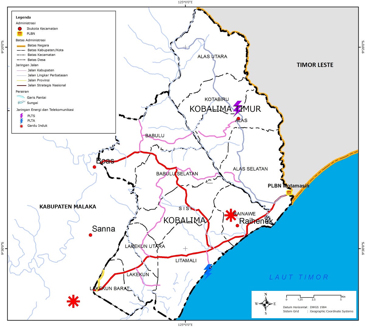 Map: Energy and Telecommunications Networks in Kobalima-East Kobalima ...