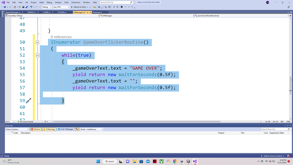 CREATING FLICKER BEHAVIOR FOR GAME OVER TEXT! - Abshire - Medium