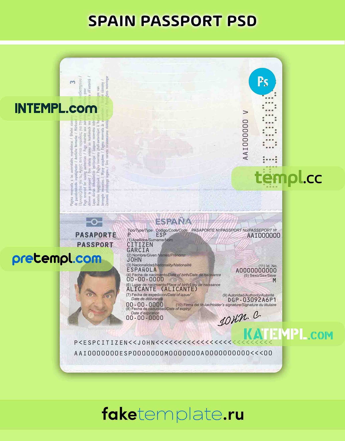 Spain passport PSD download template, till 2015 | by Intempl | Sep ...