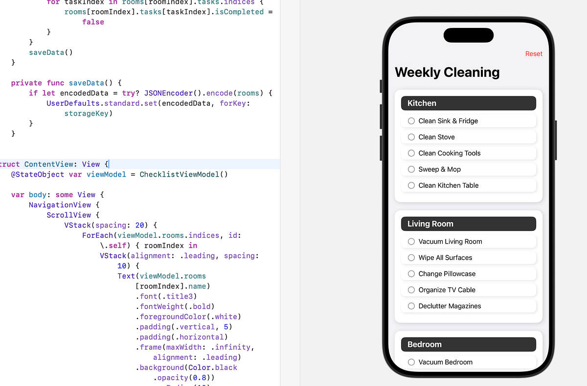 Building a Weekly Cleaning Checklist App in SwiftUI | by Angie Hoang | Mar, 2025 | Medium