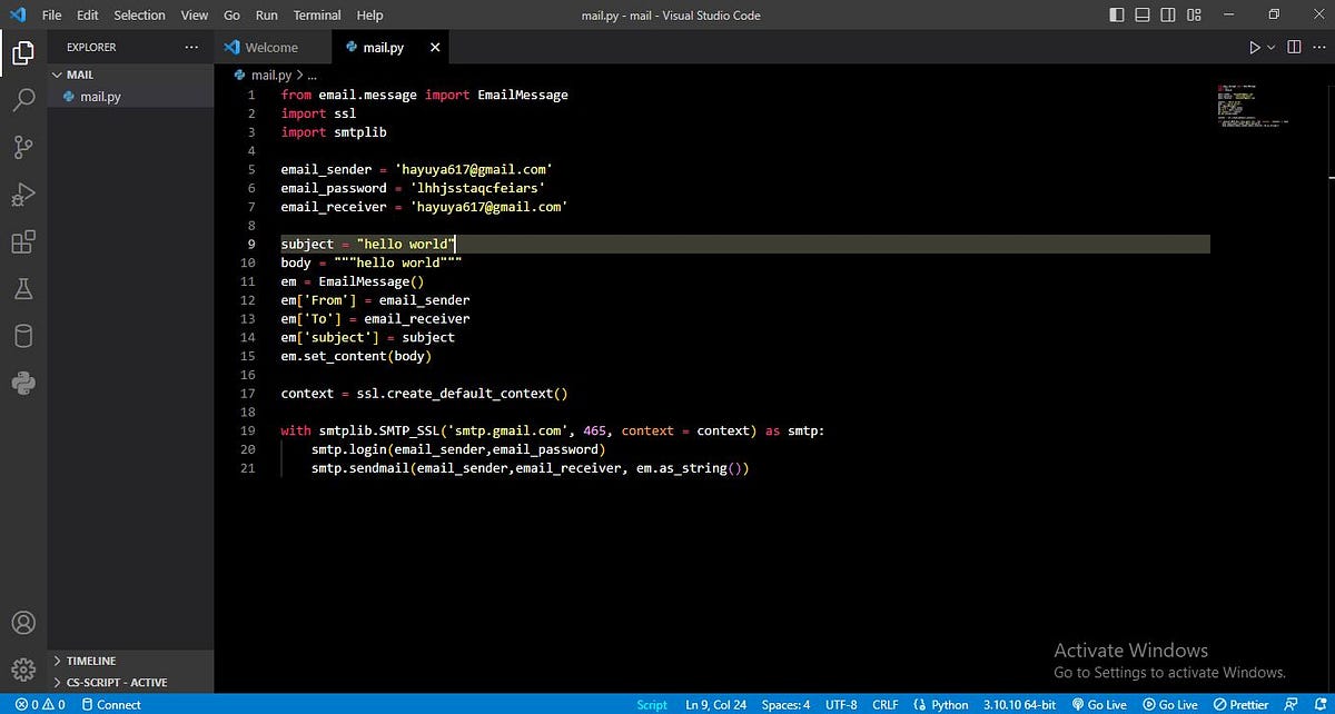This code sends an email using Python | by Hayat Hussen | May, 2023 ...