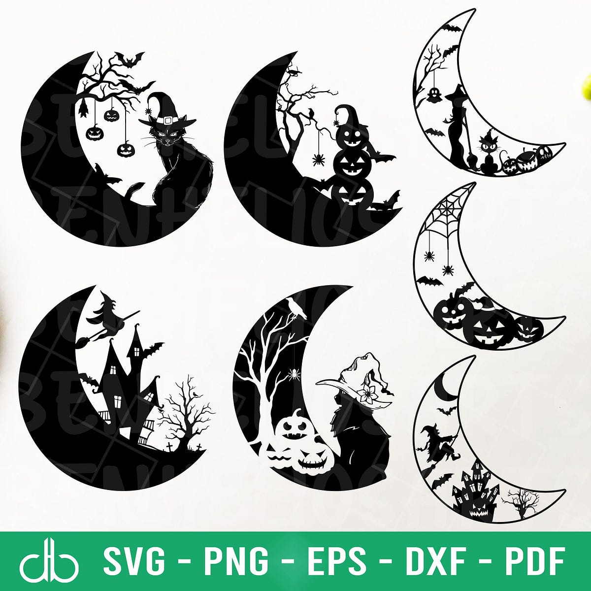Halloween Moon Bundle SVG, Moon SVG Bundle, Moon Scene SVG, Haunted ...