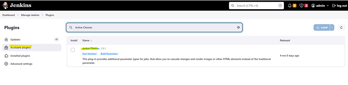 Parameters in Jenkins Pipeline. Active Choices Parameter — | by DevOpsLab-LiveScenarios | Medium