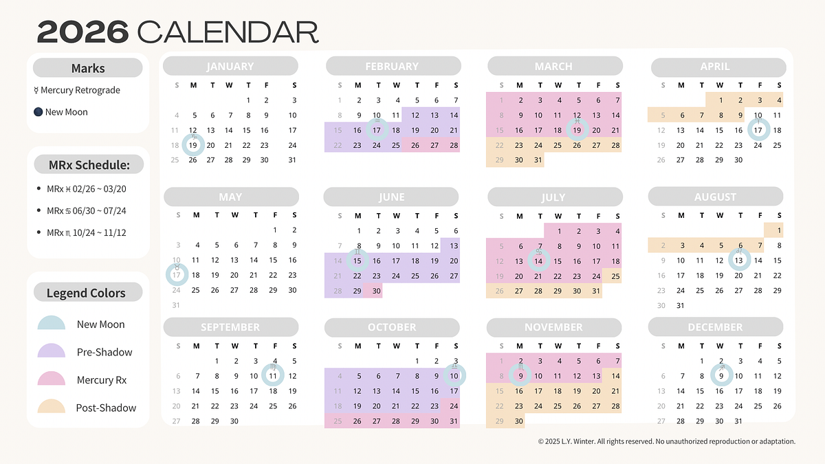 Mercury Retrograde & 🌑 New Moon Calendar 2026: Taiwan | by L.Y. Winter ...