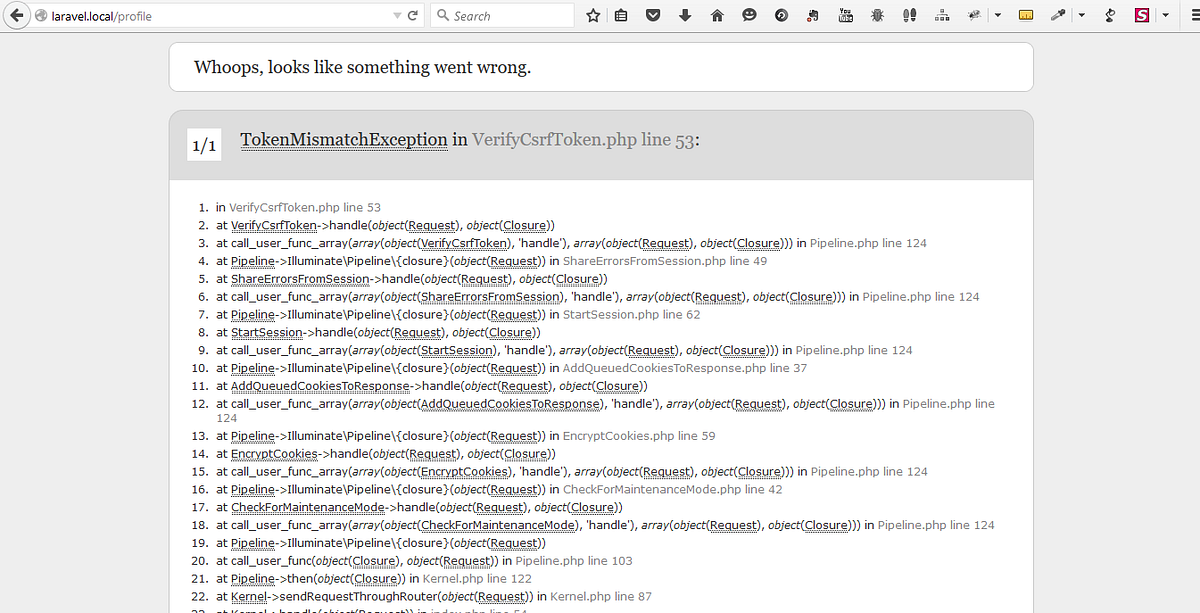 Laravel error : TokenMismatchException in VerifyCsrfToken.php line 53 | by Watcharamet | Laravel ...
