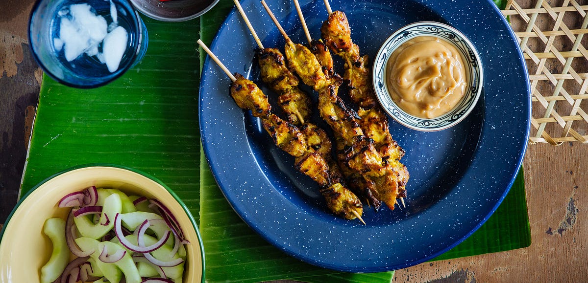 Asian Kitchen: Chicken Satay with Peanut Sauce, Onions, and Cucumber ...