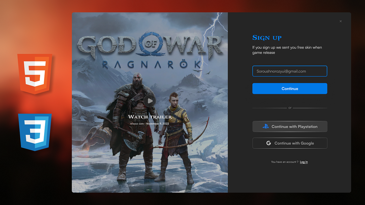 How to create God Of War signup page with HTML & CSS from scratch for ...