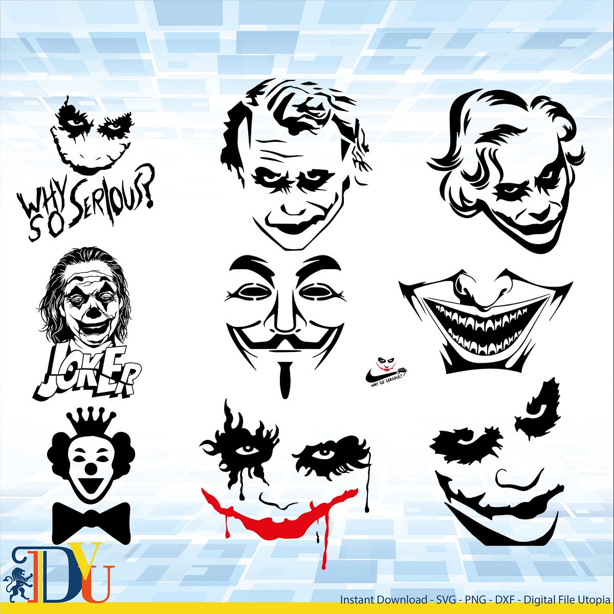 Joker Face svg Bundle, Joker Cut File, Joker Silhouette, Halloween svg ...