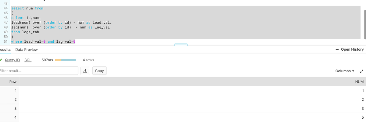 Finding all numbers that appear at least three times consecutively in a List using Snowflake and ...
