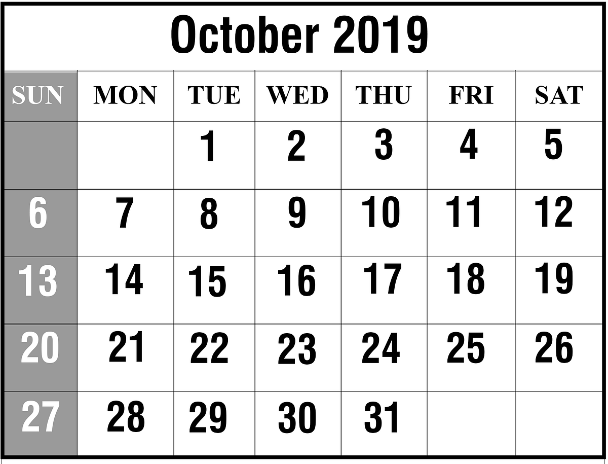 Printable October 2019 Calendar. It’s perfect to journey in October due ...