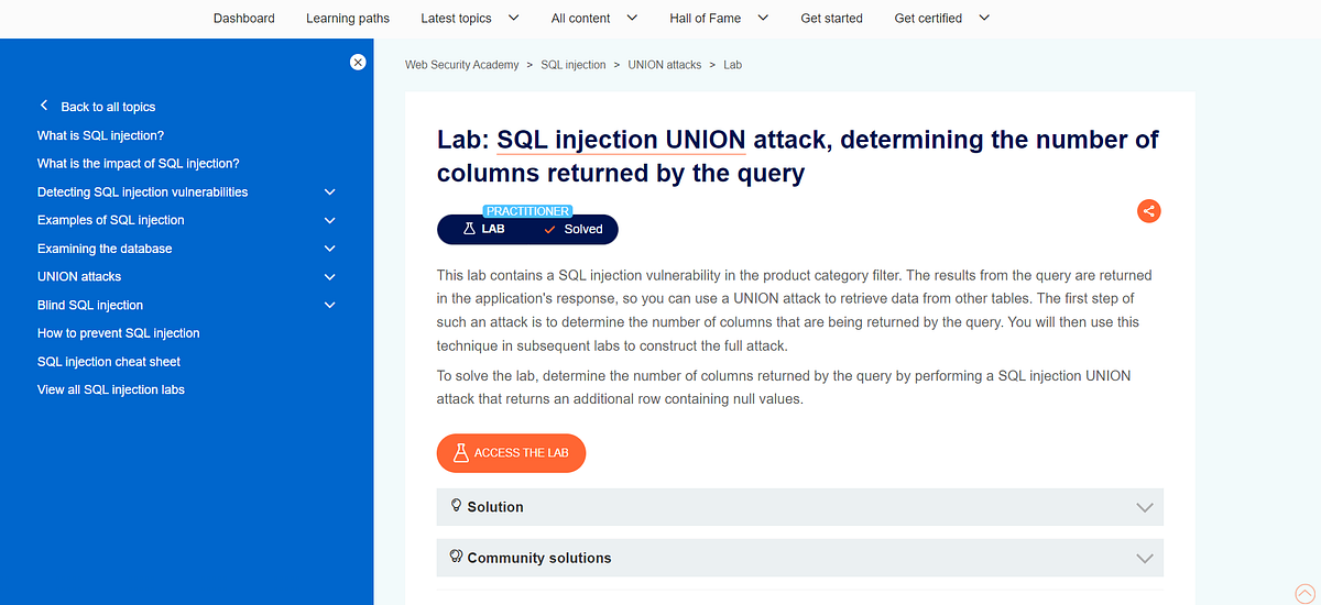 SQL injection UNION attack, determining the number of columns returned by the query ...