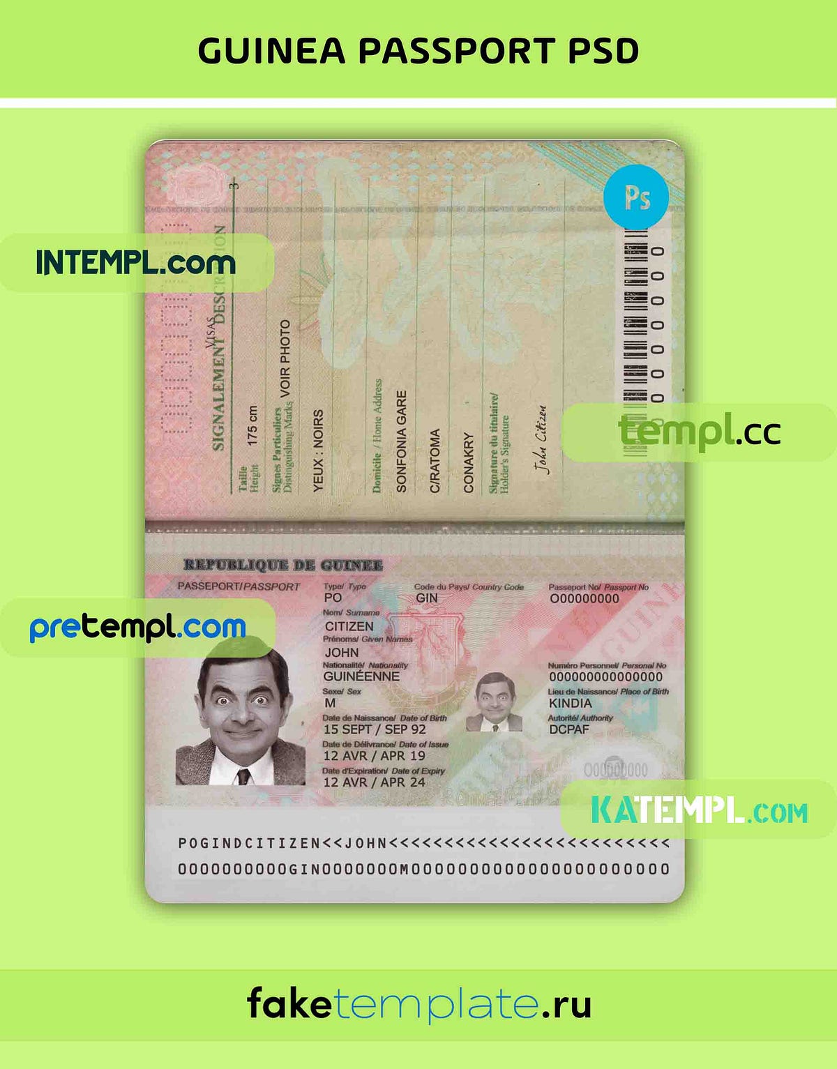 Guinean passport PSD download template fully editable with fonts | by ...