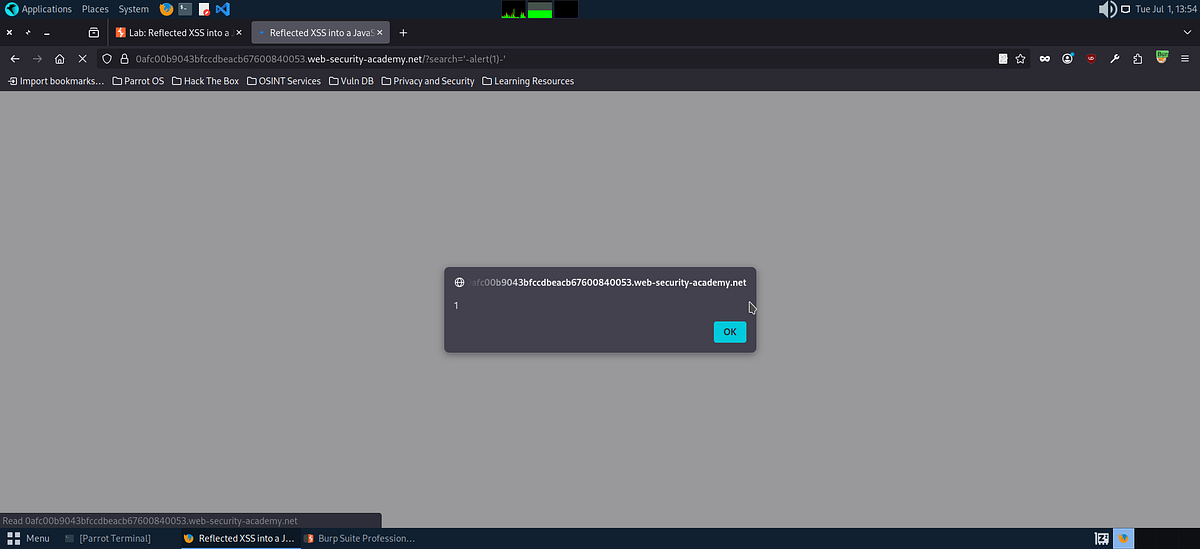 Task Name: Reflected XSS into a JavaScript String with Angle Brackets ...