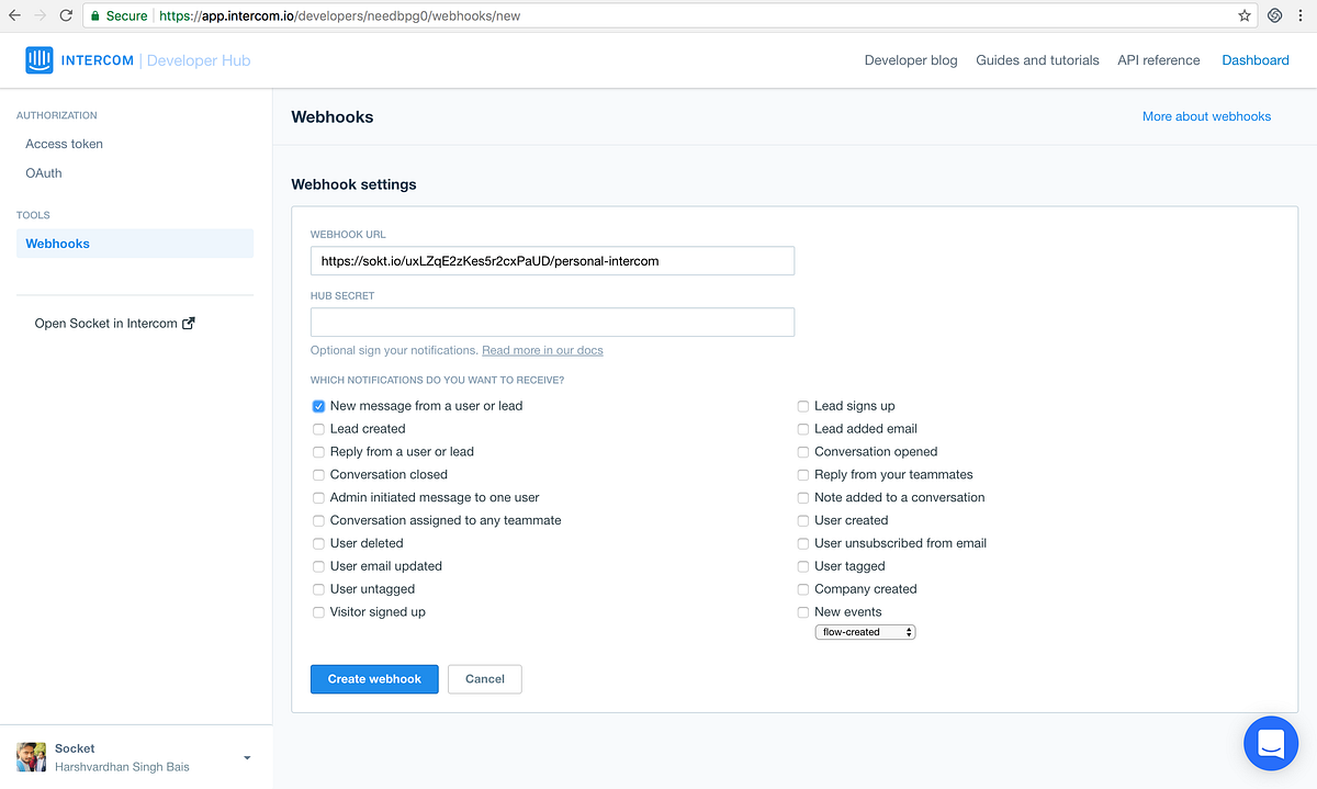 7 simple steps to integrate Intercom webhook via Socket | by Harshvardhan Singh Bais | Socket ...