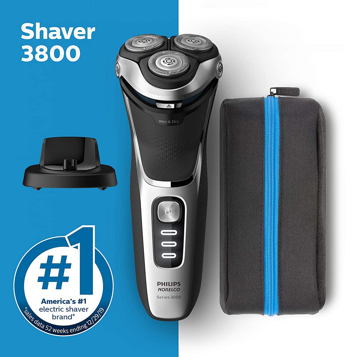 Philips Norelco Shaver 3800, Rechargeable Wet & Dry Shaver with Pop-up Trimmer, Charging Stand ...