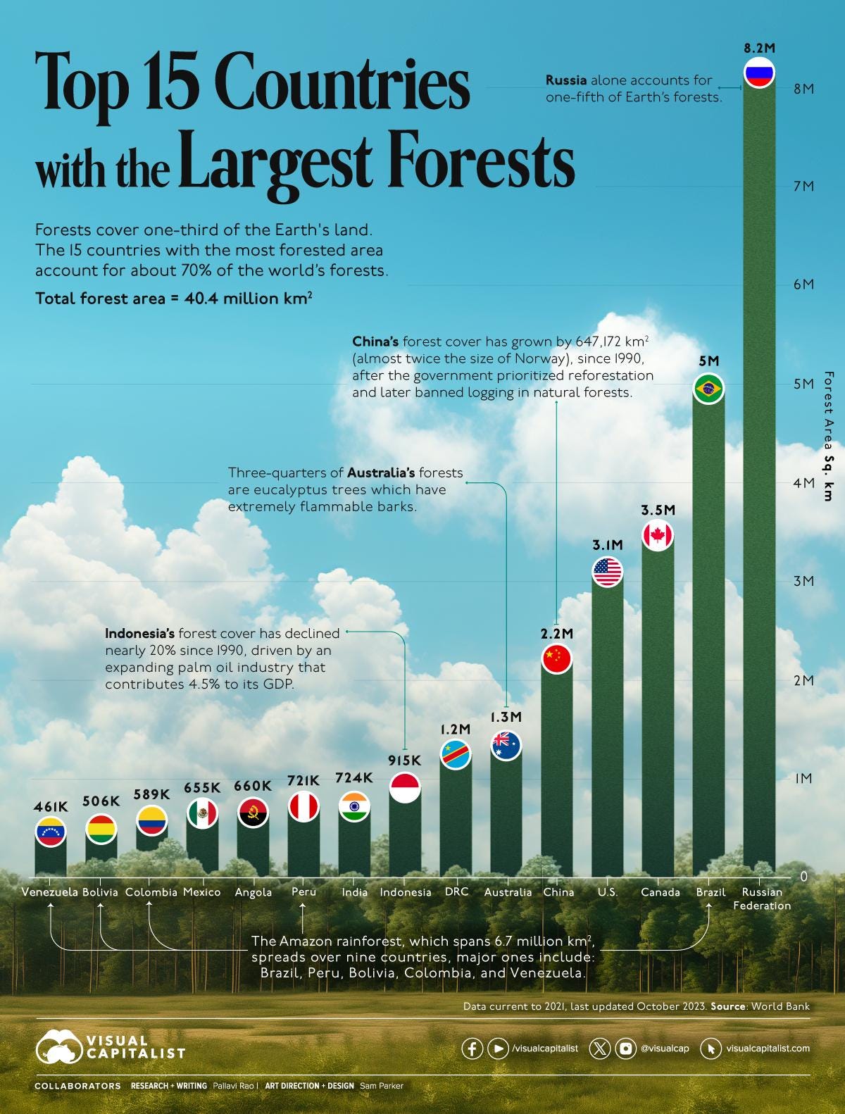 Here are some countries with the largest forest areas and the highest ...