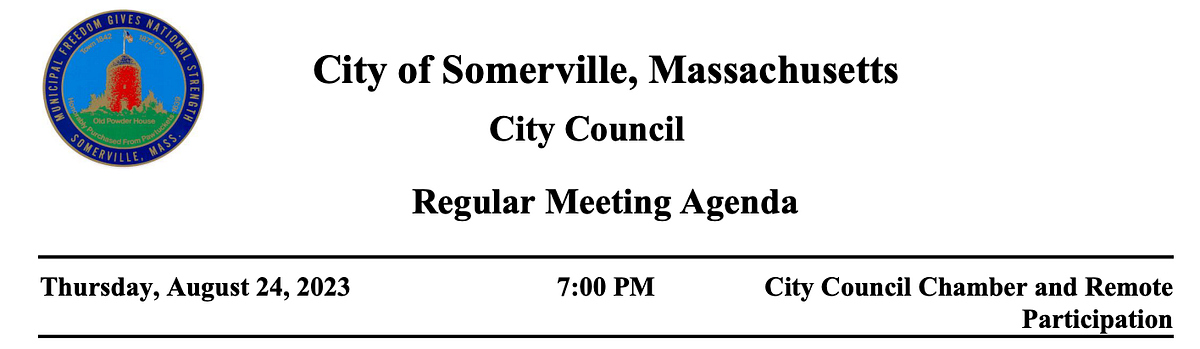 Somerville, MA city council: August 24, 2023 | by Chris Dwan | Aug ...