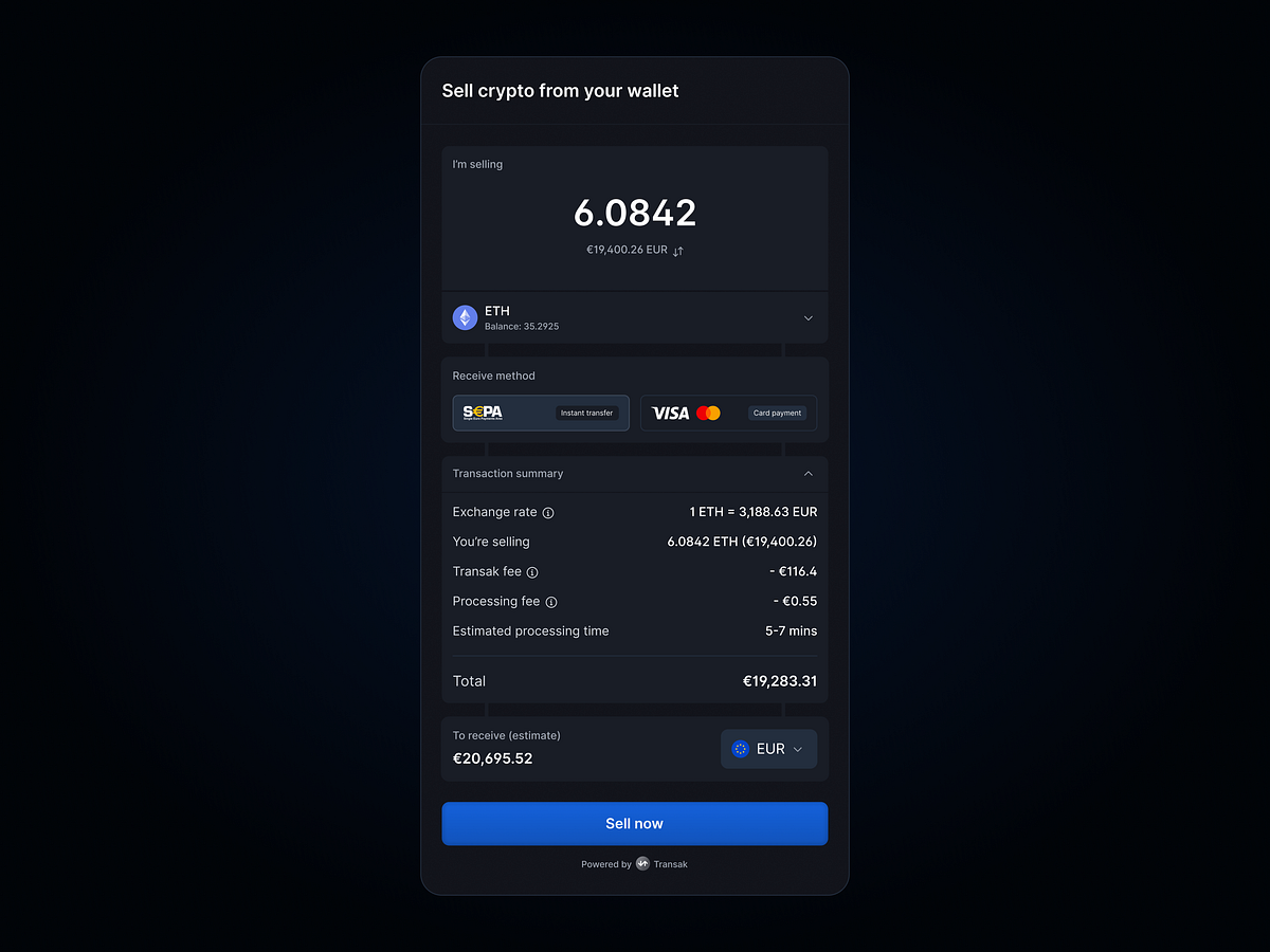 UI Redesign & UX Enhancements for Transak’s Off-Ramp Crypto & Fiat ...
