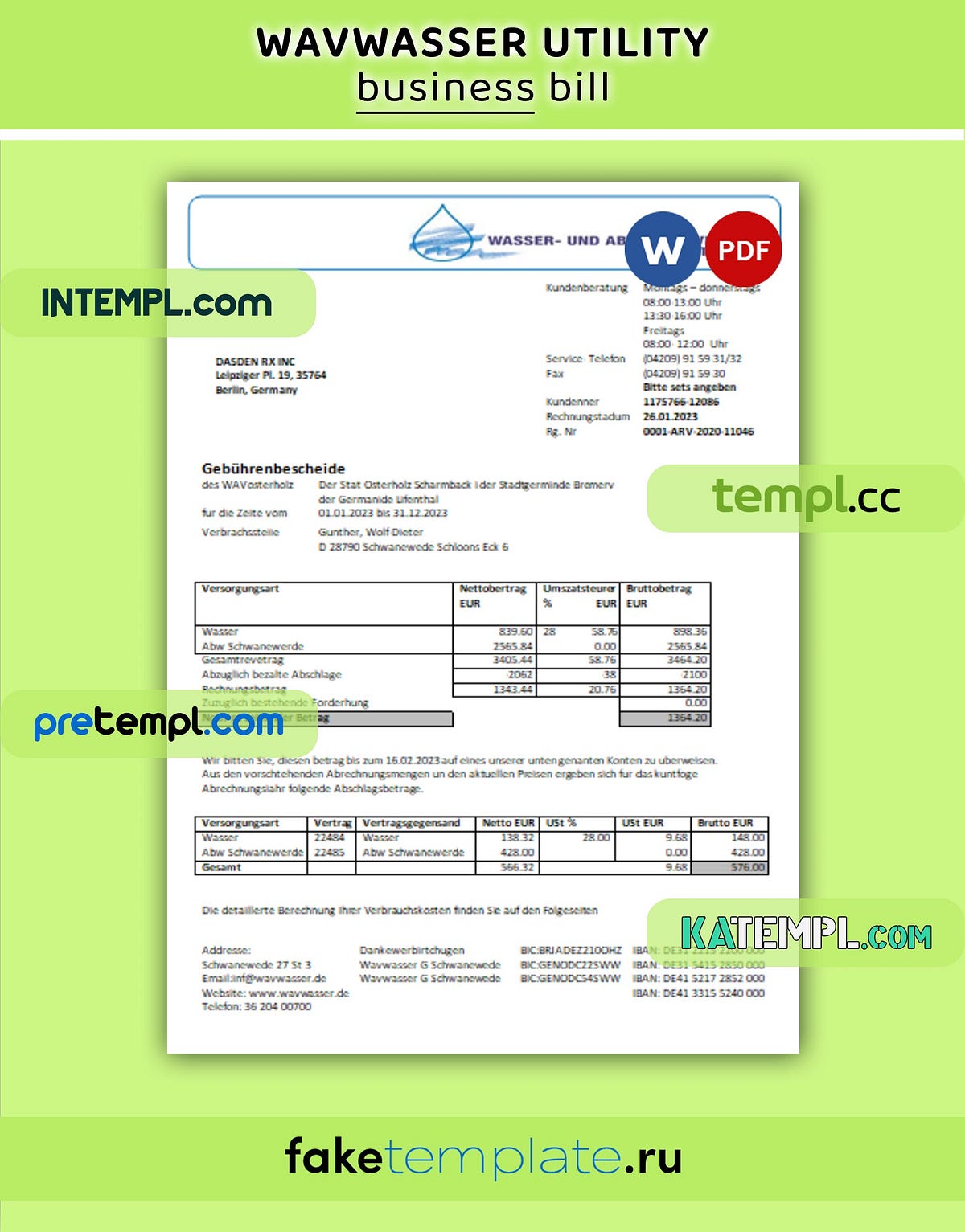 Wavwasser business utility bill, Word and PDF template | by Storeintempl | Feb, 2024 | Medium