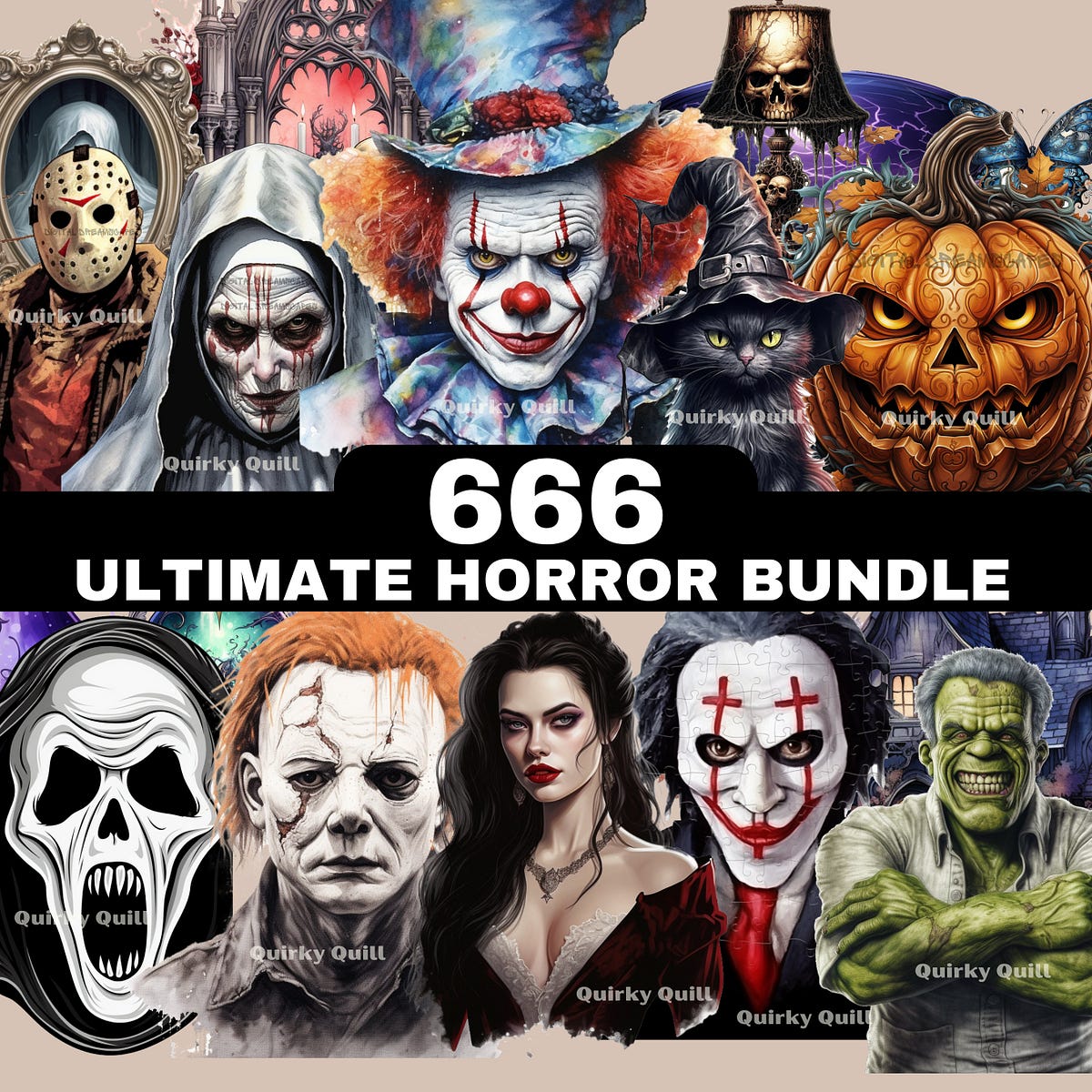 666 Ultimate Horror Bundle, PNG Clipart pack, Horror Character ...