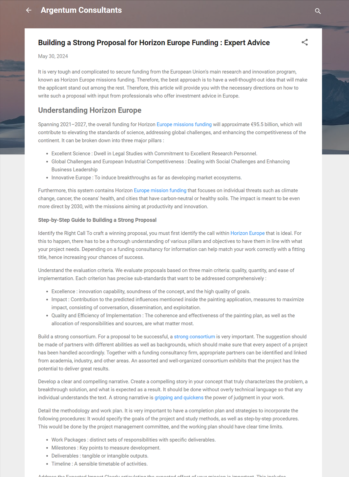 Building a Strong Proposal for Horizon Europe Funding : Expert Advice | by Argentum Consultants ...