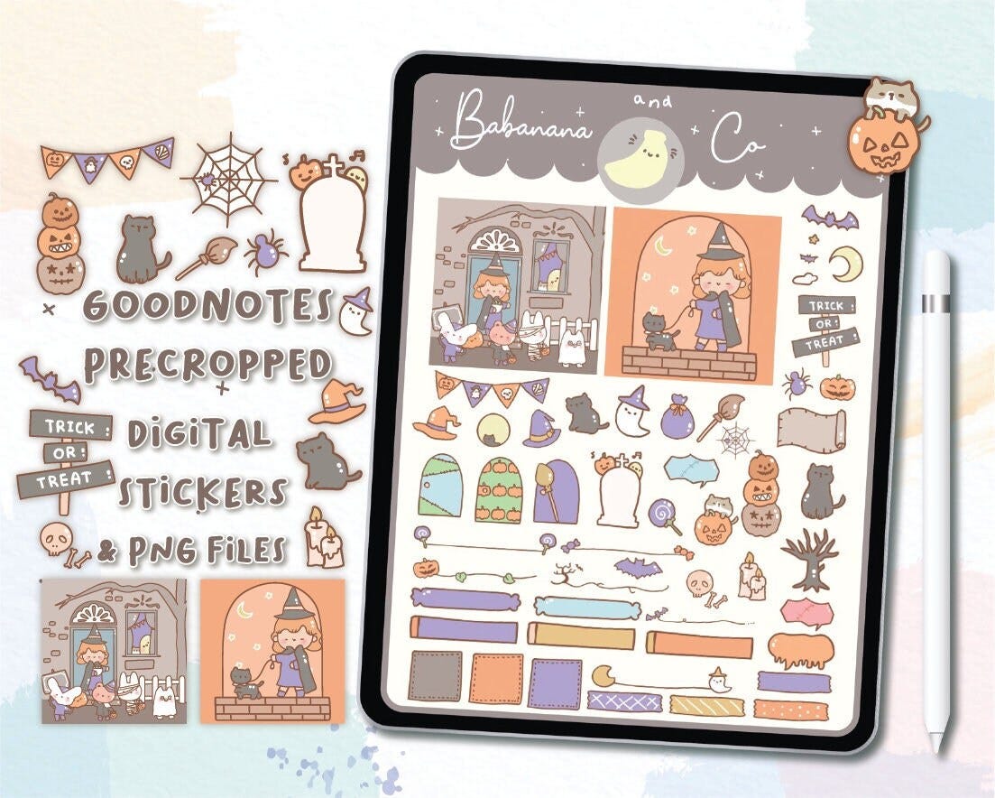 Cute Halloween digital stickers | Goodnotes Stickers | Cute Hand Draw ...