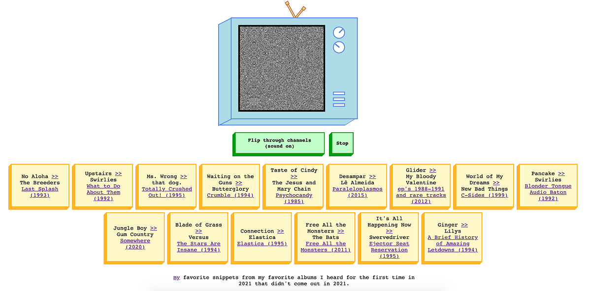 Channel-flipping on a fake html (m)tv | by Denise Lu | Medium