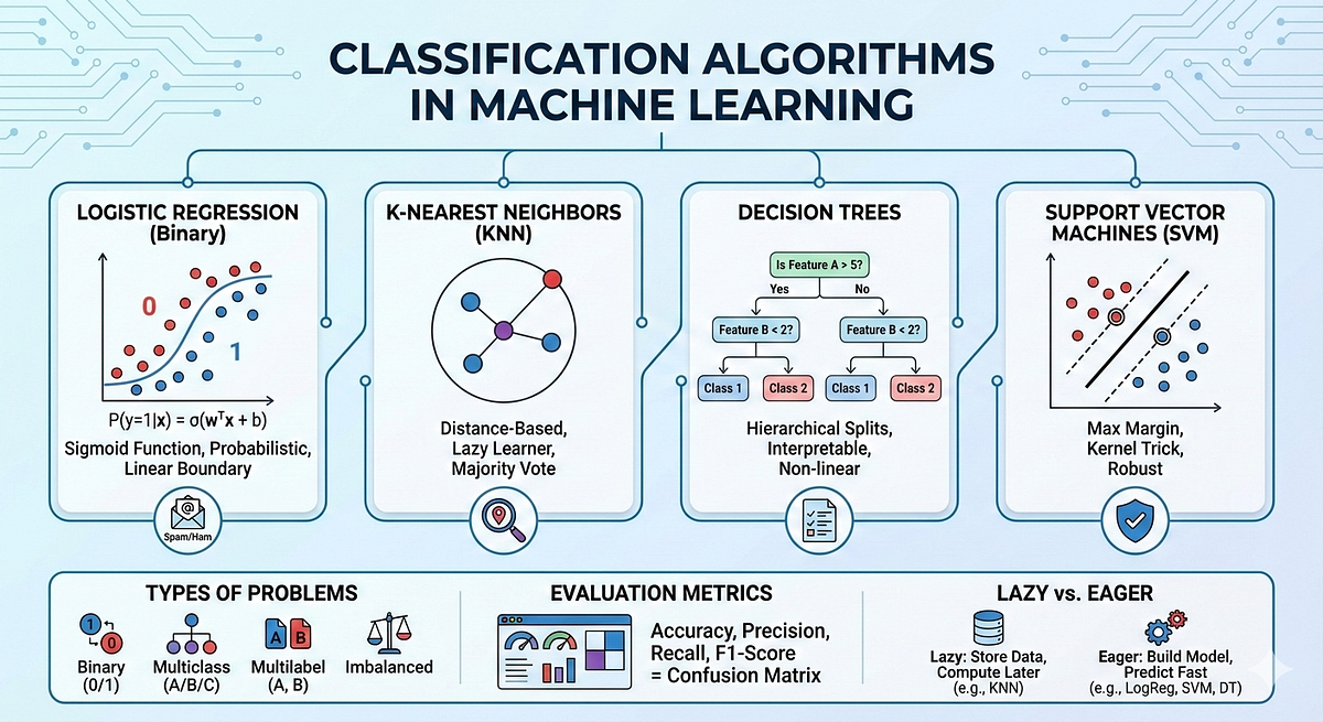 Classification Algorithms in Machine Learning: Logistic Regression, KNN, Decision Trees & SVM ...
