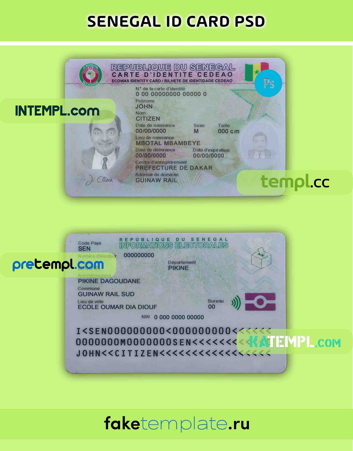 Senegal ID template in PSD format, fully editable - Shotempl - Medium