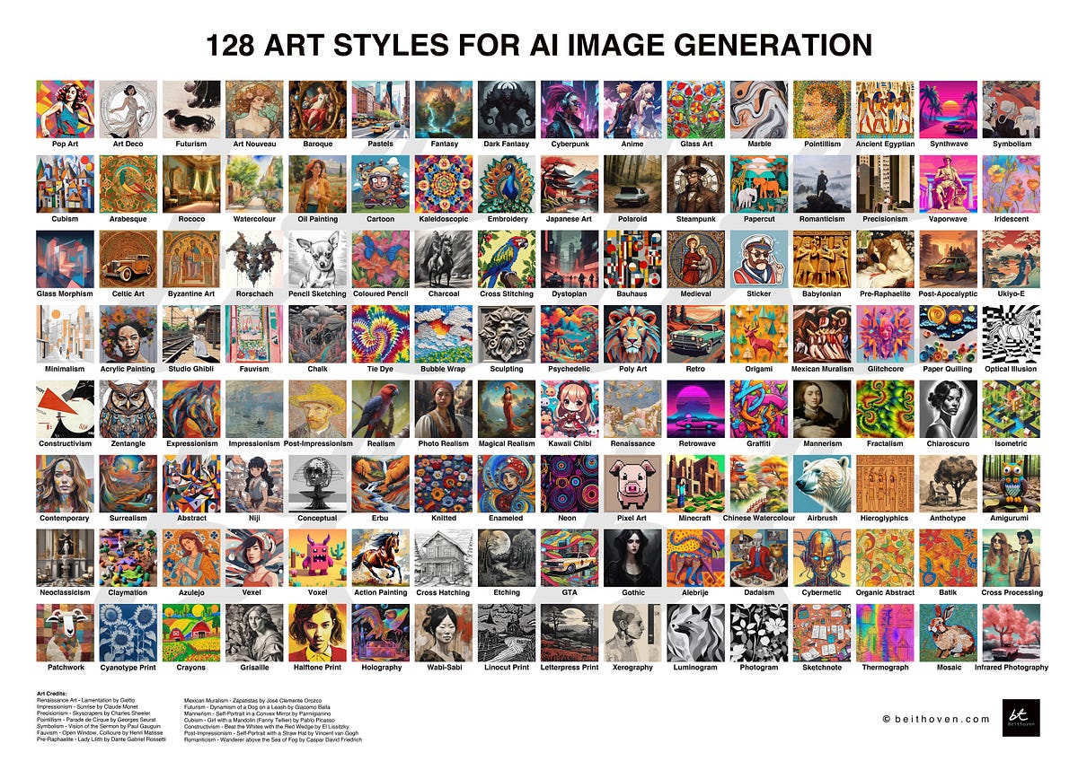 128 Art Styles for AI Image Generation [Free Download] | by Beithoven ...