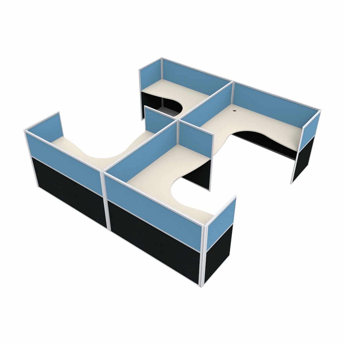 Super Office Screen 4 Person H Pod with End Screens - Danny's Desks and ...