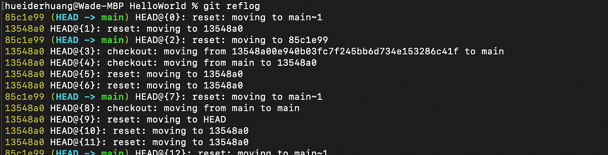 Git | #12 Git 常用指令 | git reflog. 前言 | by 黃暉德 Wade Huang | Medium