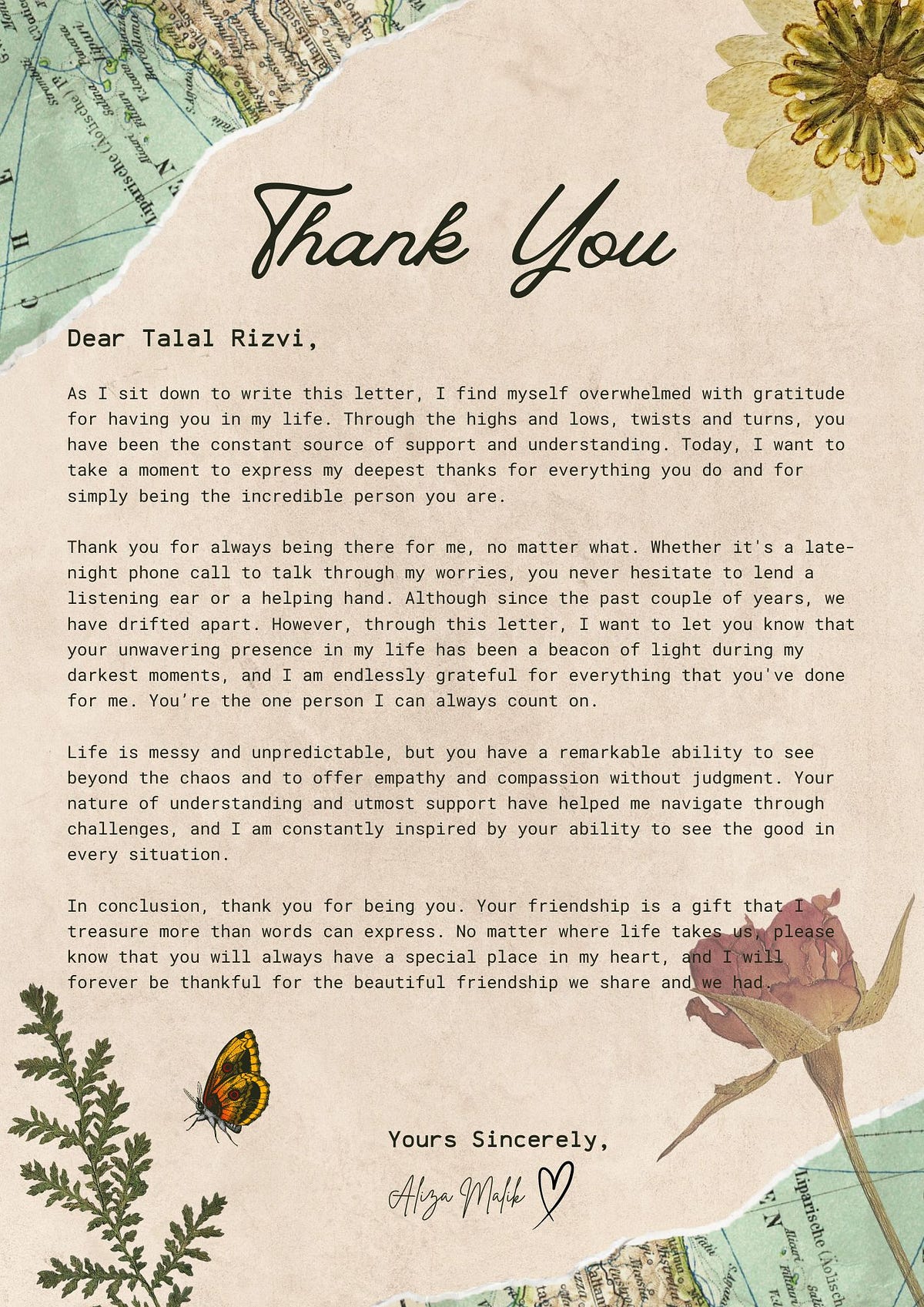 A ThankYou Letter to a Long-Lost Friend | by Aliza malik | Medium