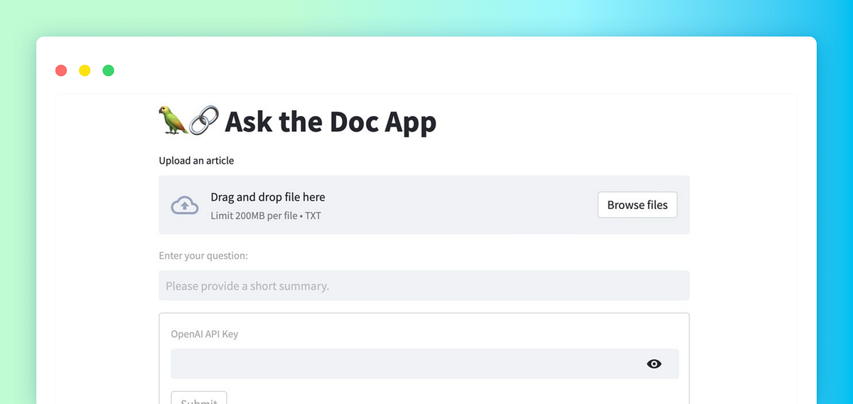 LangChain tutorial #4: Build an Ask the Doc app | by Chanin Nantasenamat | Streamlit | Medium