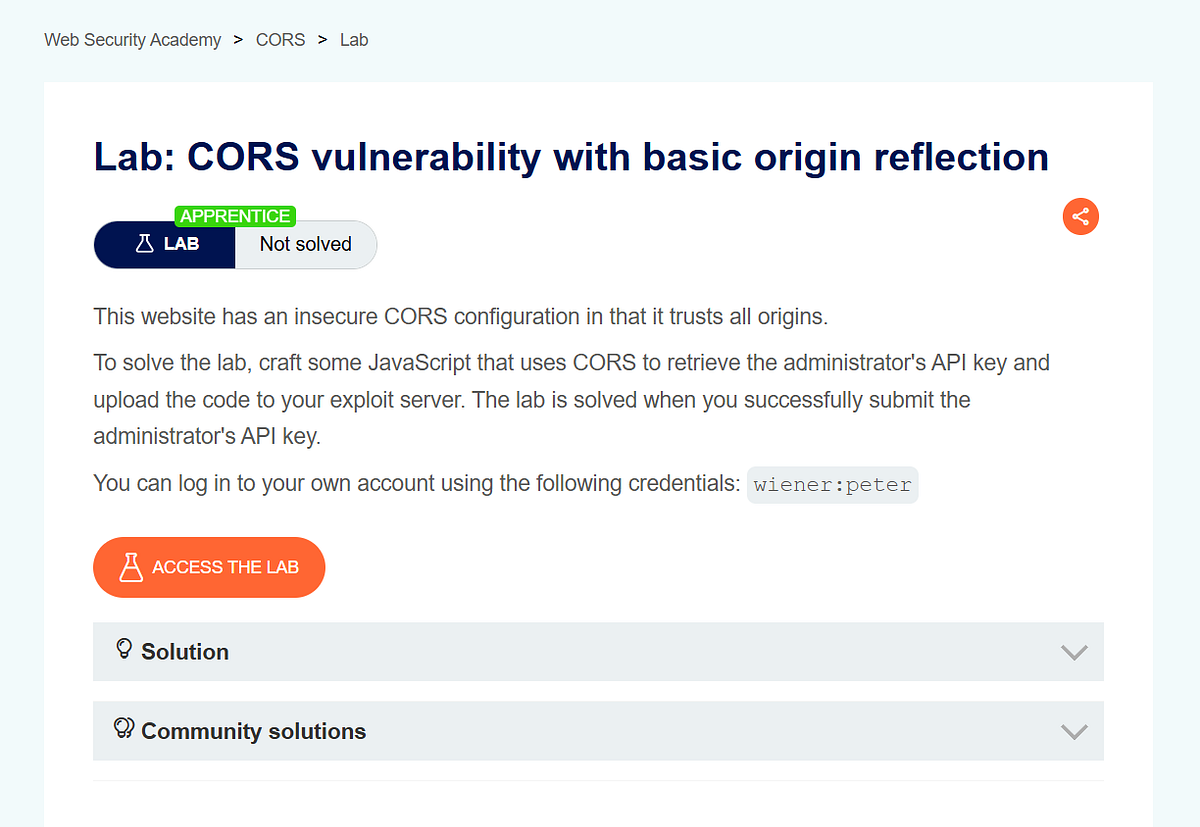 Web Academy Lab: CORS vulnerability with basic origin reflection | by Mehedi Hasan Emon | Medium