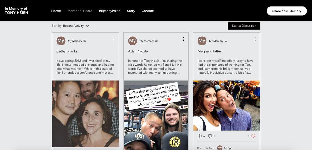 A Tribute website for late CEO Tony Hsieh, has been created for friends, family, and all he ...