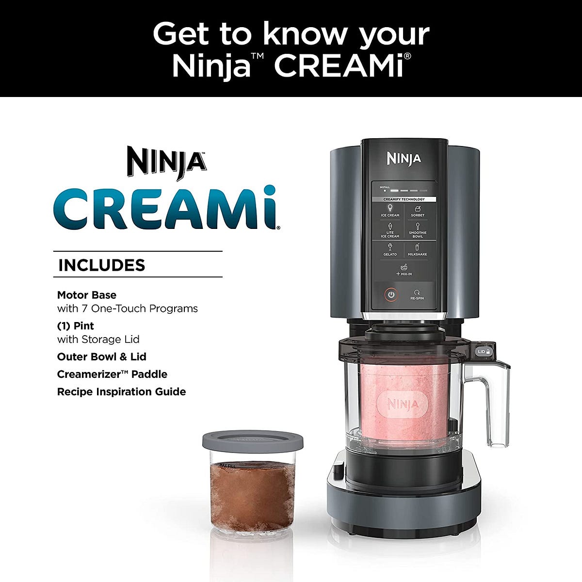 Ninja NC299AMZ CREAMi Ice Cream Maker, for Gelato, Mix-ins, Milkshakes ...