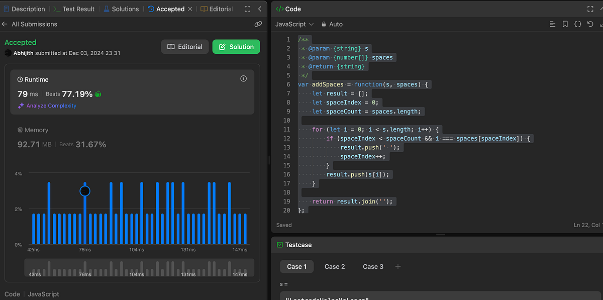 Day 41 — Adding Spaces to a String | by Abhijith Krish | Dec, 2024 | Medium