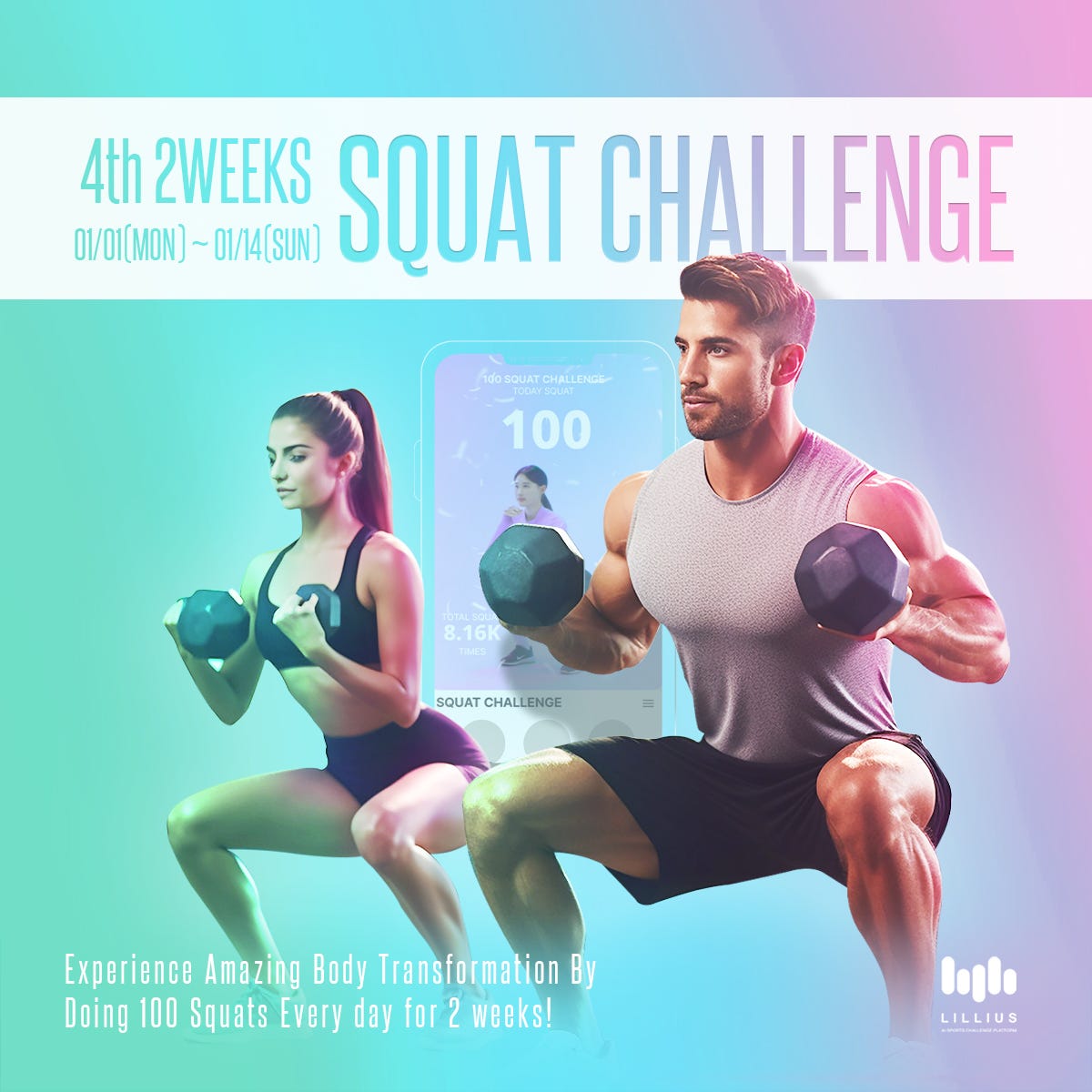 📢 4th 2Weeks SQUAT CHALLENGE START - LILLIUS - Medium