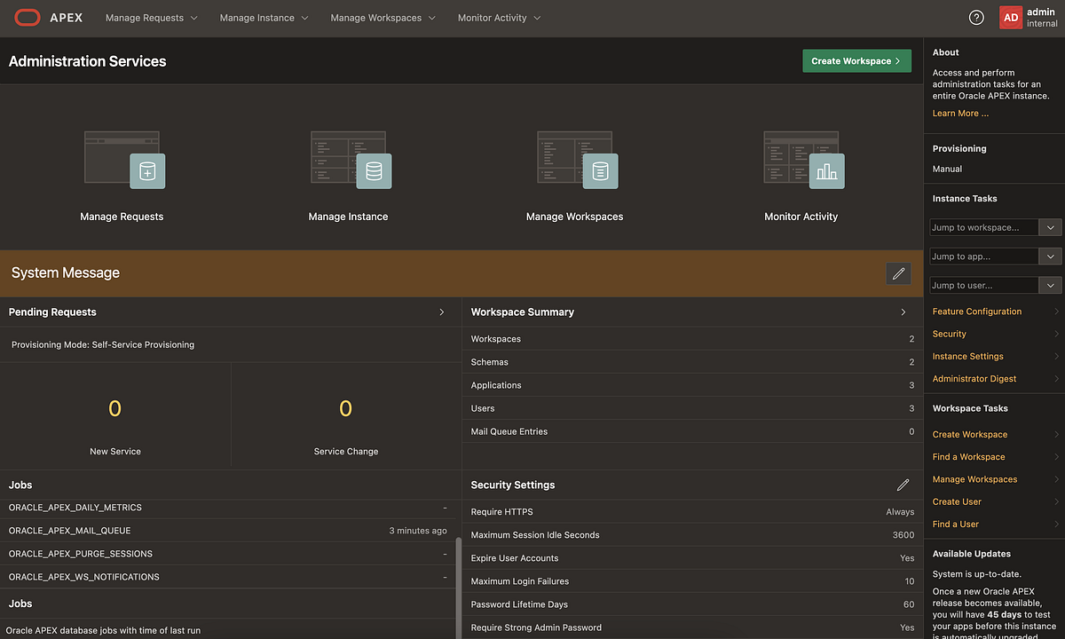 Oracle APEX — Criando workspace. Normalmente desenvolvedores APEX ...