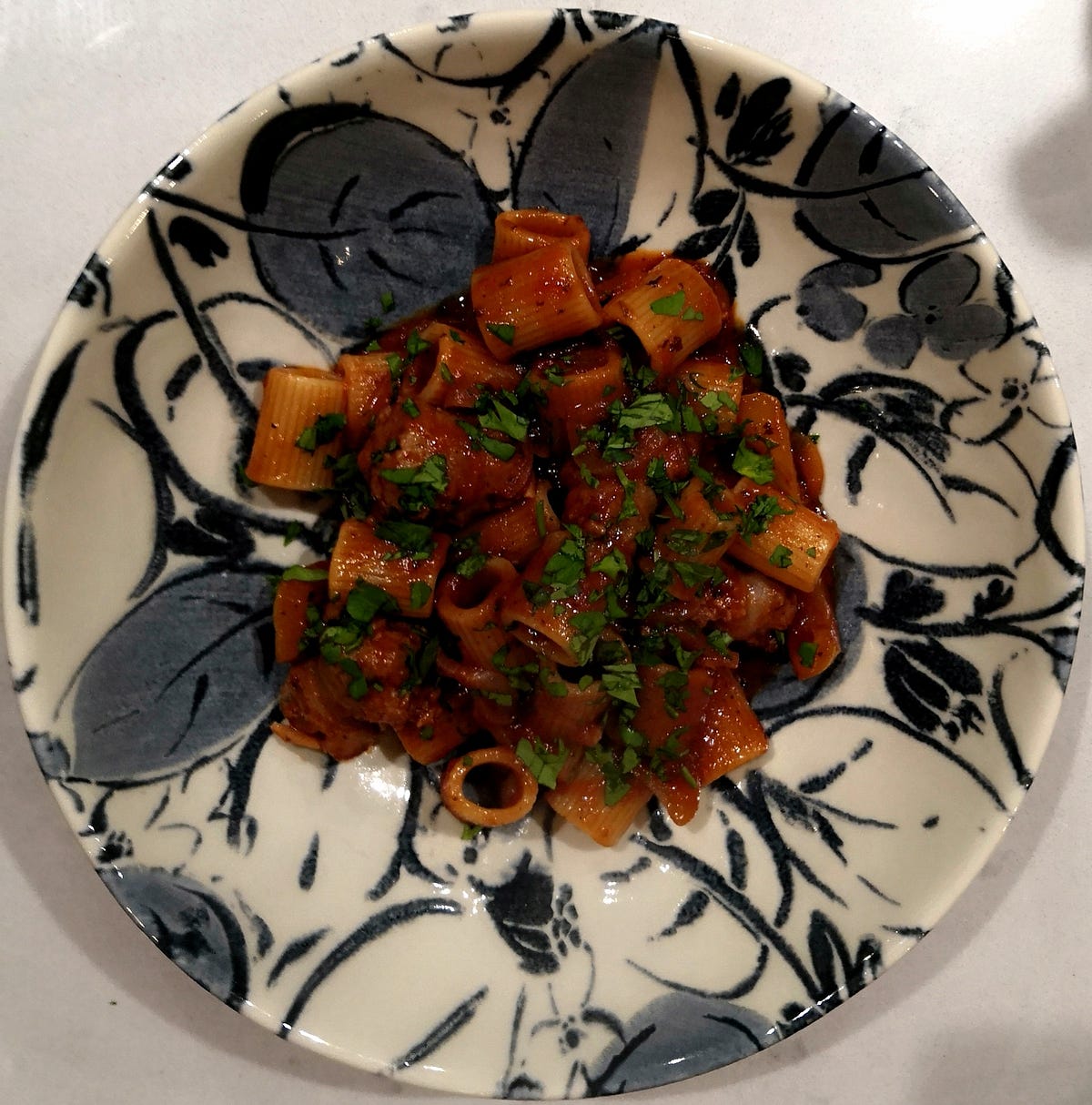 Tapas pasta with pork sausage. A Spanish holiday is only 20 minutes ...