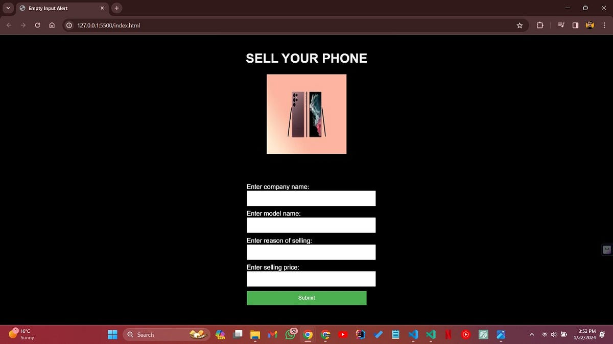 Mobile Selling Website With An Alert For Empty Input Box Hello Everyone This Week I Learned