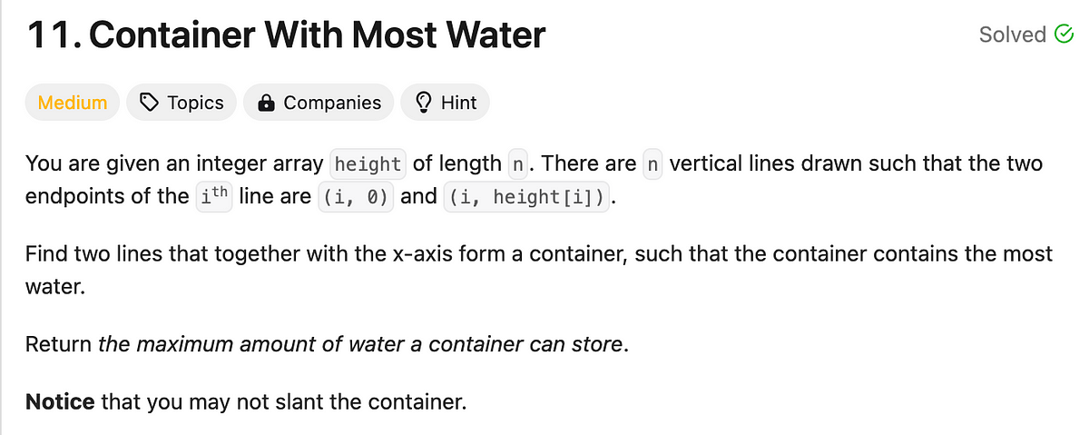 Leetcode 11 — Container With Most Water By Flyotlin Oct 2024 Medium 