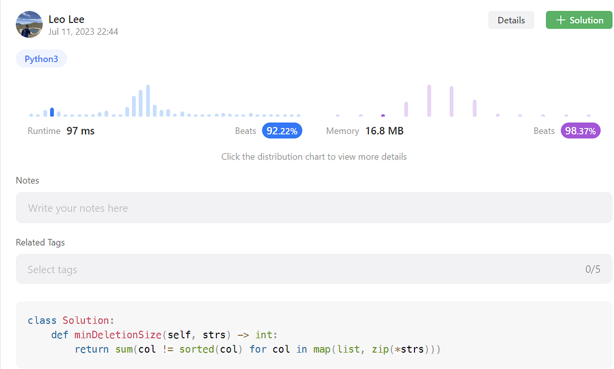 leecode ex36. 944. Delete Columns to Make Sorted | by leoBlackTea | Medium