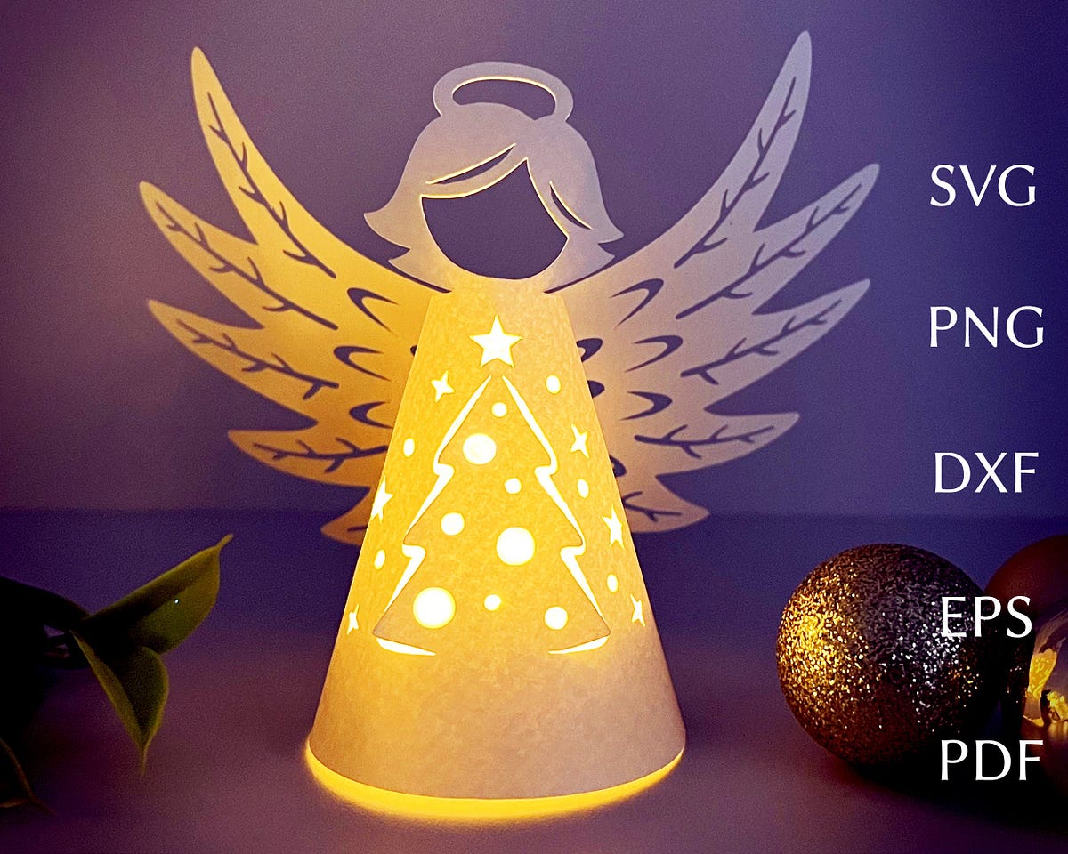 Christmas lantern svg template, Christmas Angel with Christmas tree, 3d ...
