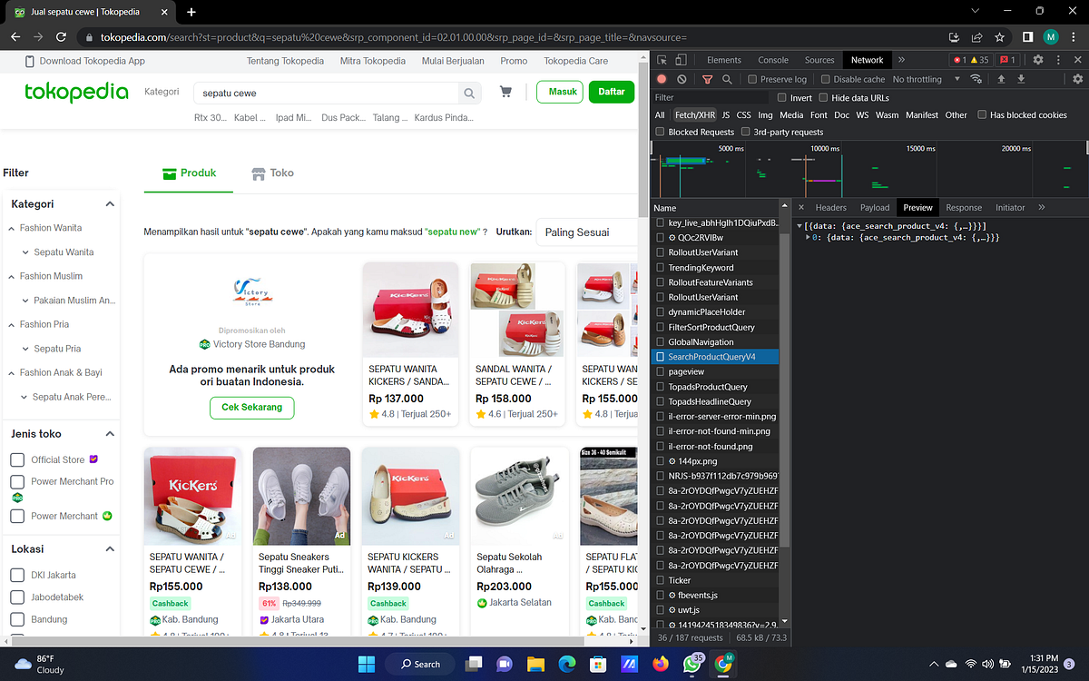 Scrape Tokopedia with Python. Part 1 : scrape an API | by Mariefardianto | Medium