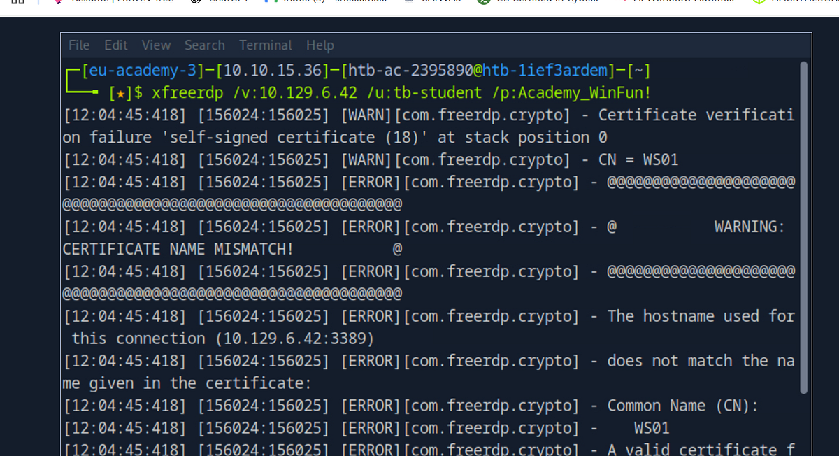 HTB Academy Labs :RDP Connection to Windows Server Using xfreerdp | by ...