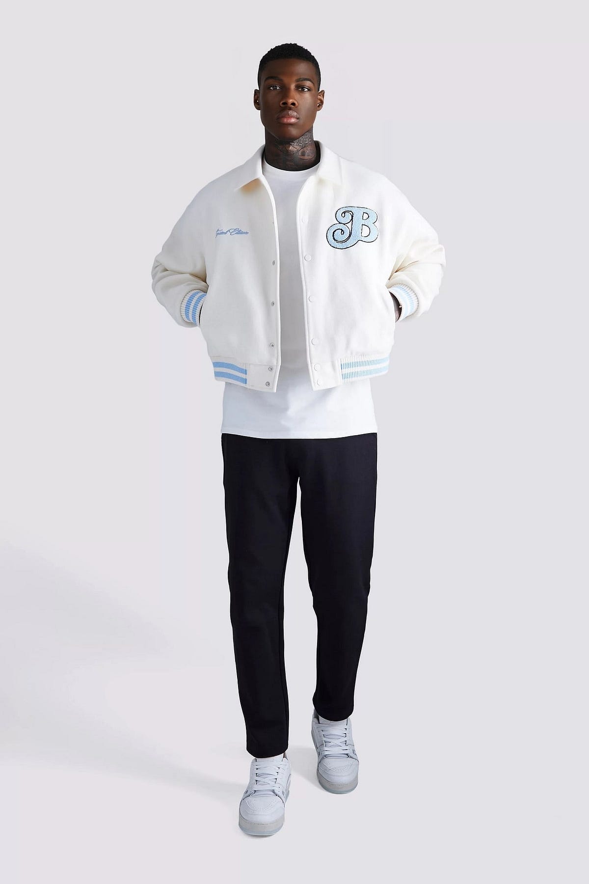 Boxy Melton Varsity Jacket White Wool Body & Sleeves From Jackut.com ...