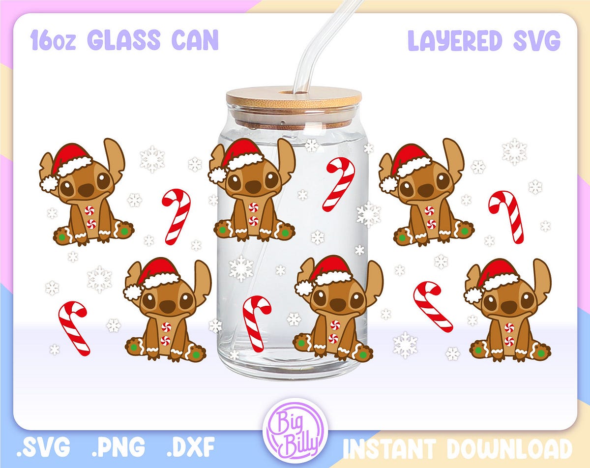 Gingerbread Cookie Stitch Libbey 16oz Can Glass Wrap, Libbey SVG ...