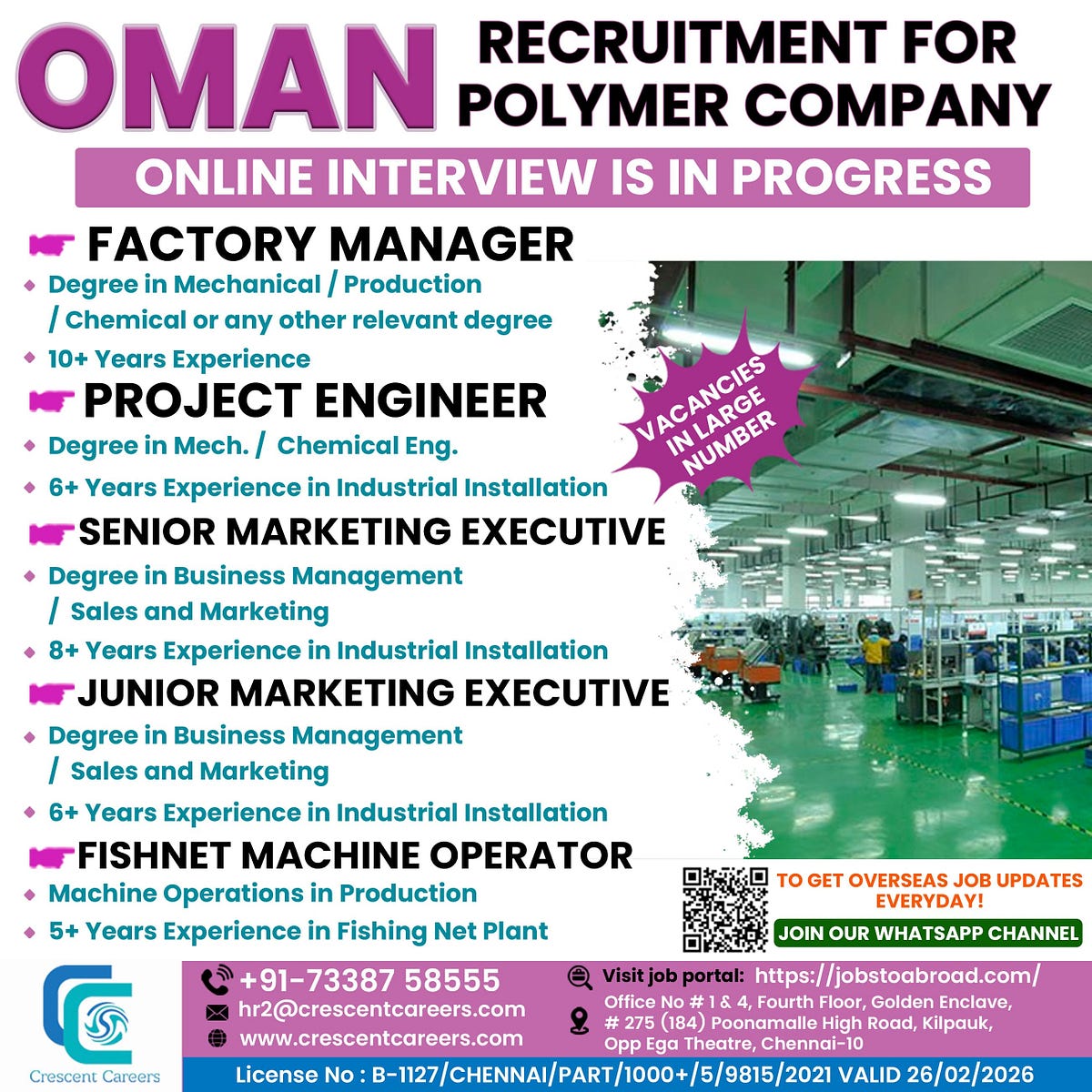 FACTORY MANAGER / PROJECT ENGINEER / SR. MARKETING EXECUTIVE / JR ...